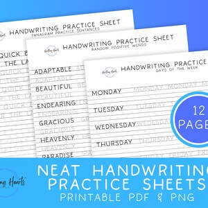 Neat and Small Handwriting Practice Sheets Printable PDF and iPad JPG ...