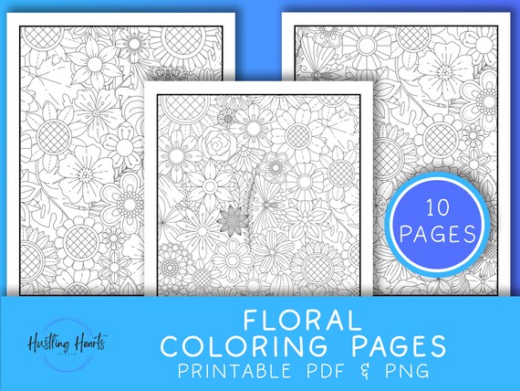 Floral Coloring Pages 10 Beautiful Floral and Flower - Etsy