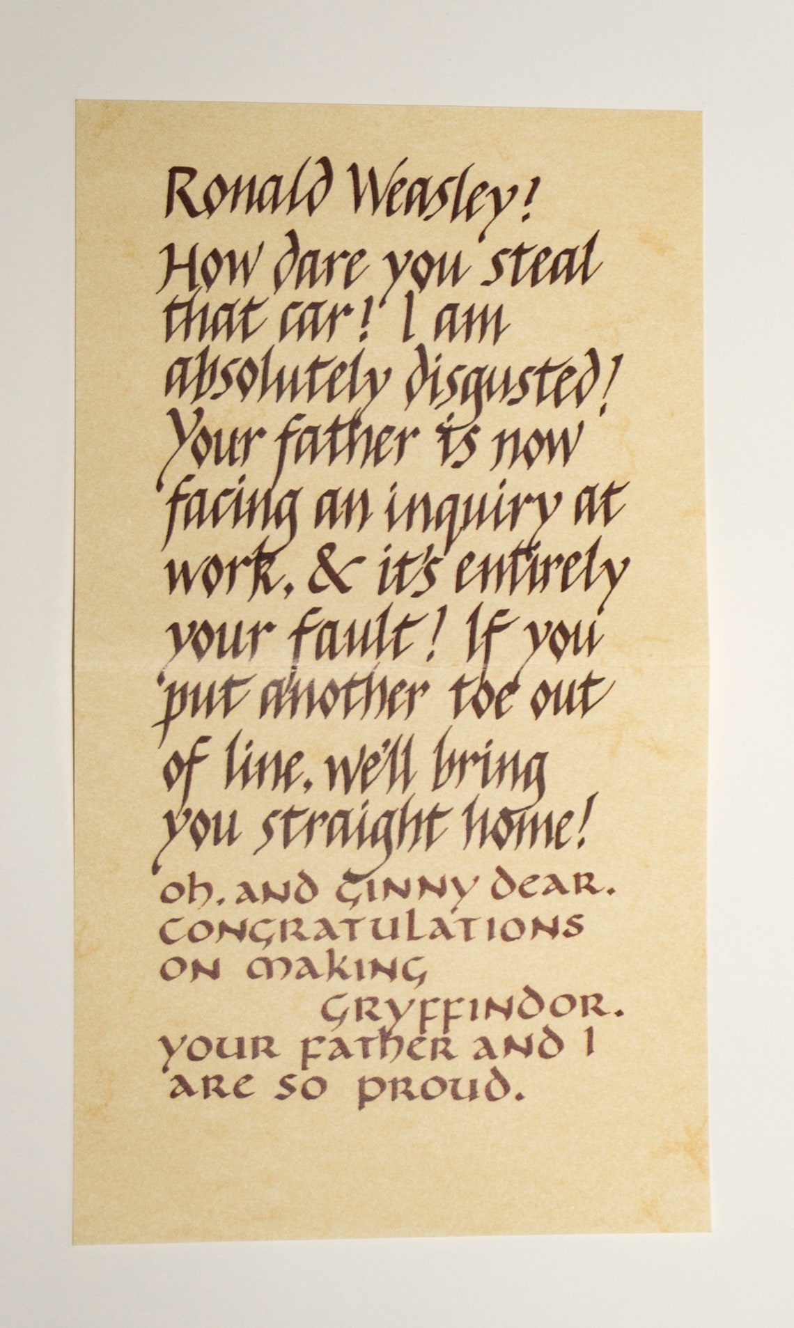 Ms. Weasley Howler Letter to Ron - Etsy