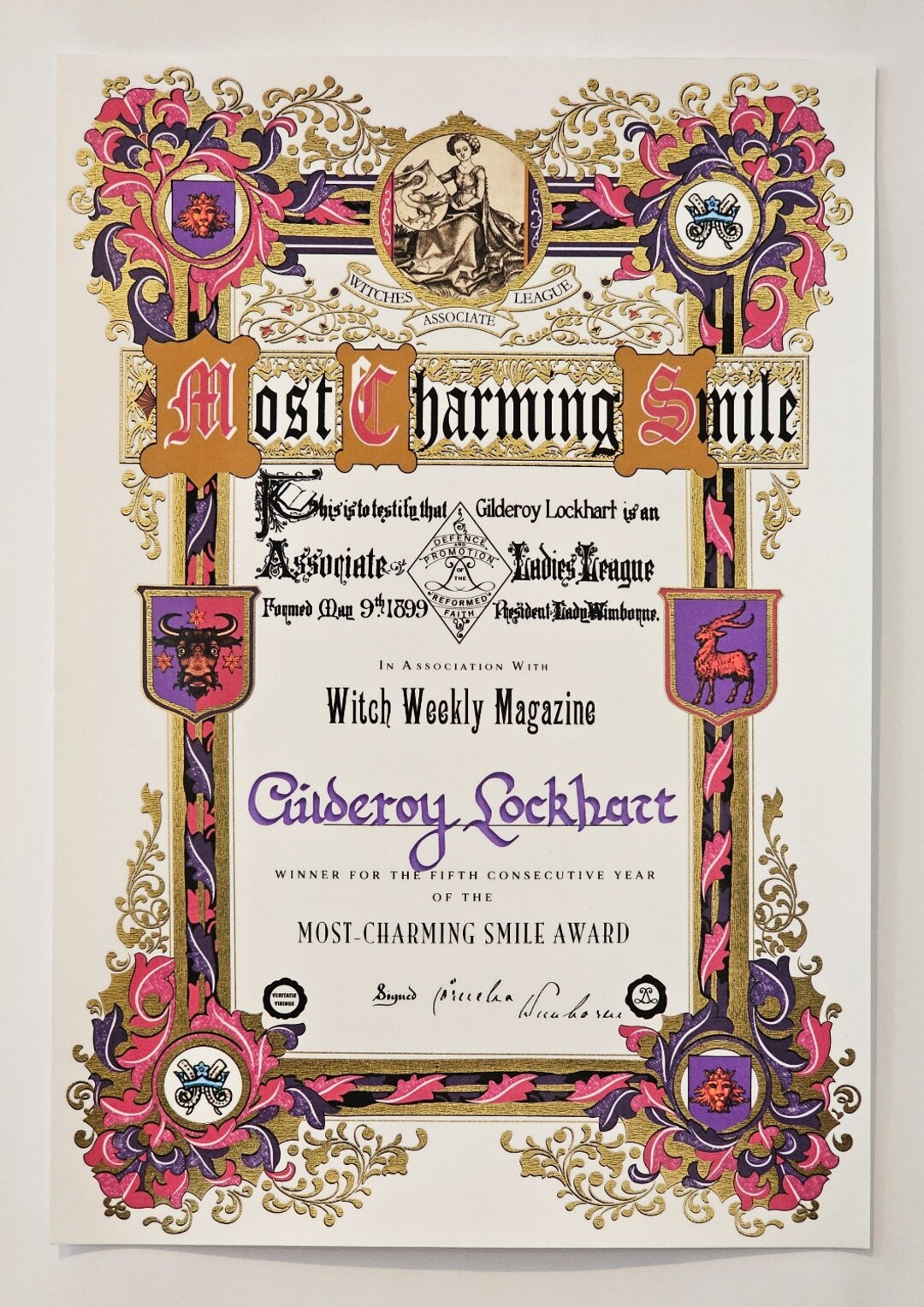 Gilderoy Lockhart Most Charming Smile Award Diploma - Etsy