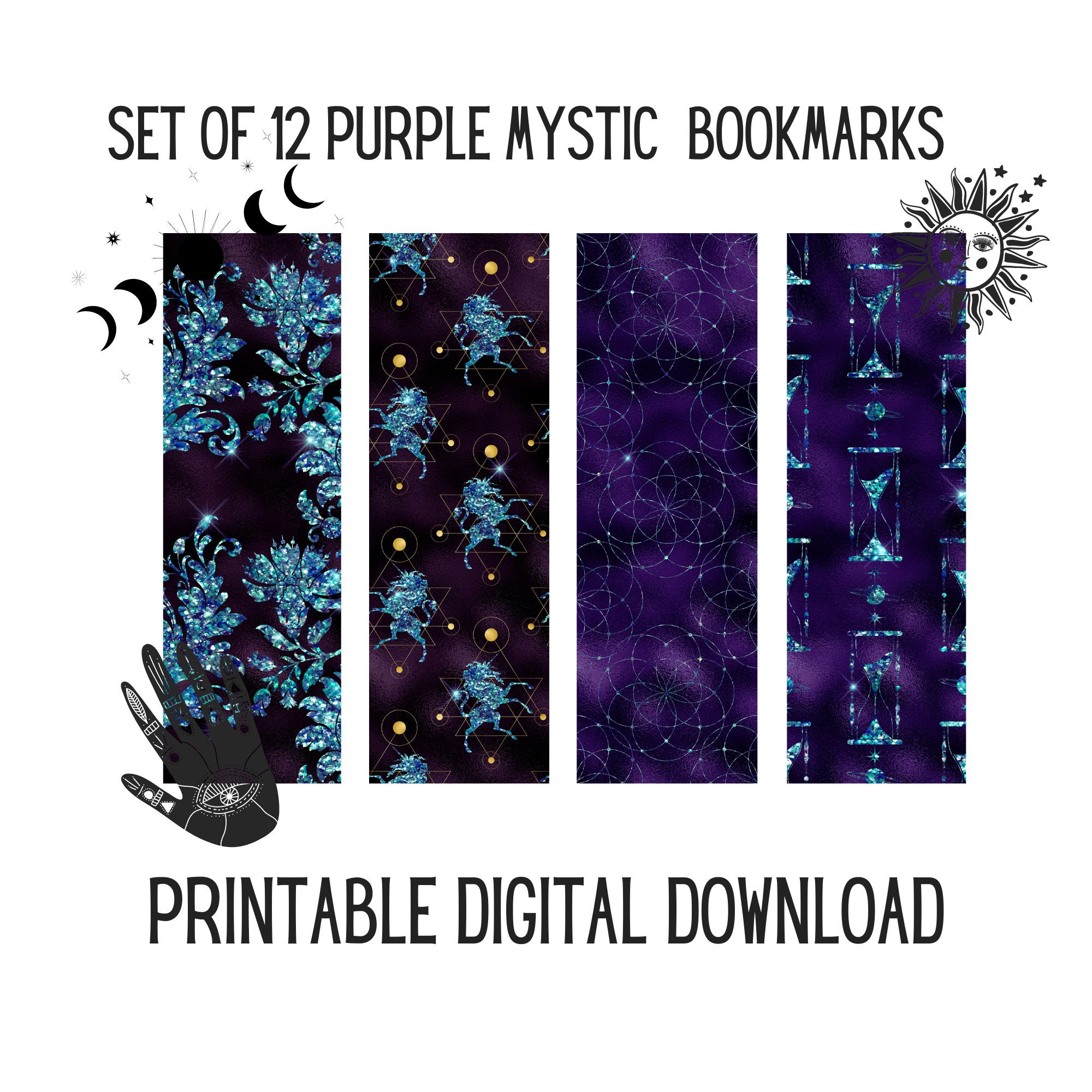 Purple Mystic Bookmarks Printable Digital Download, Set of 12 - Etsy