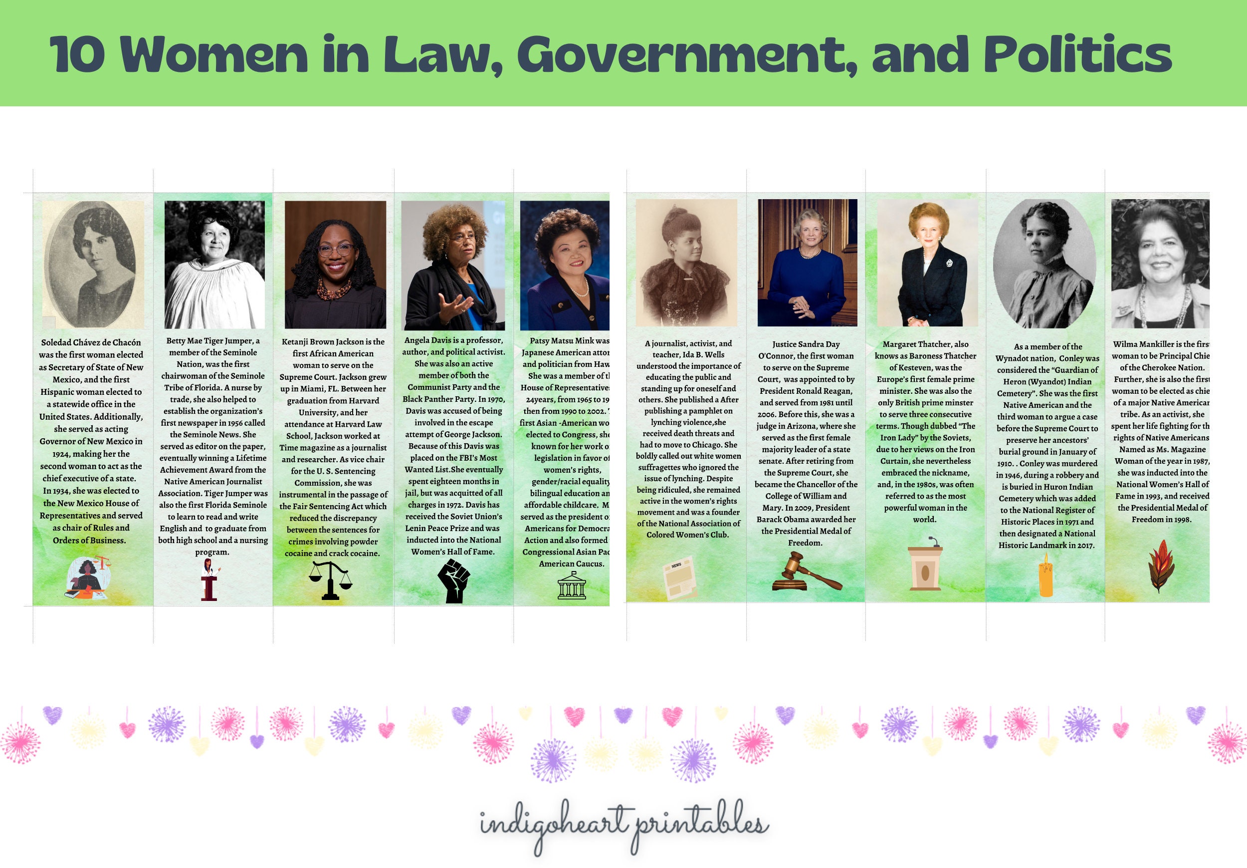 Women in History Bookmarks | Law, Government, Politics | Women's ...