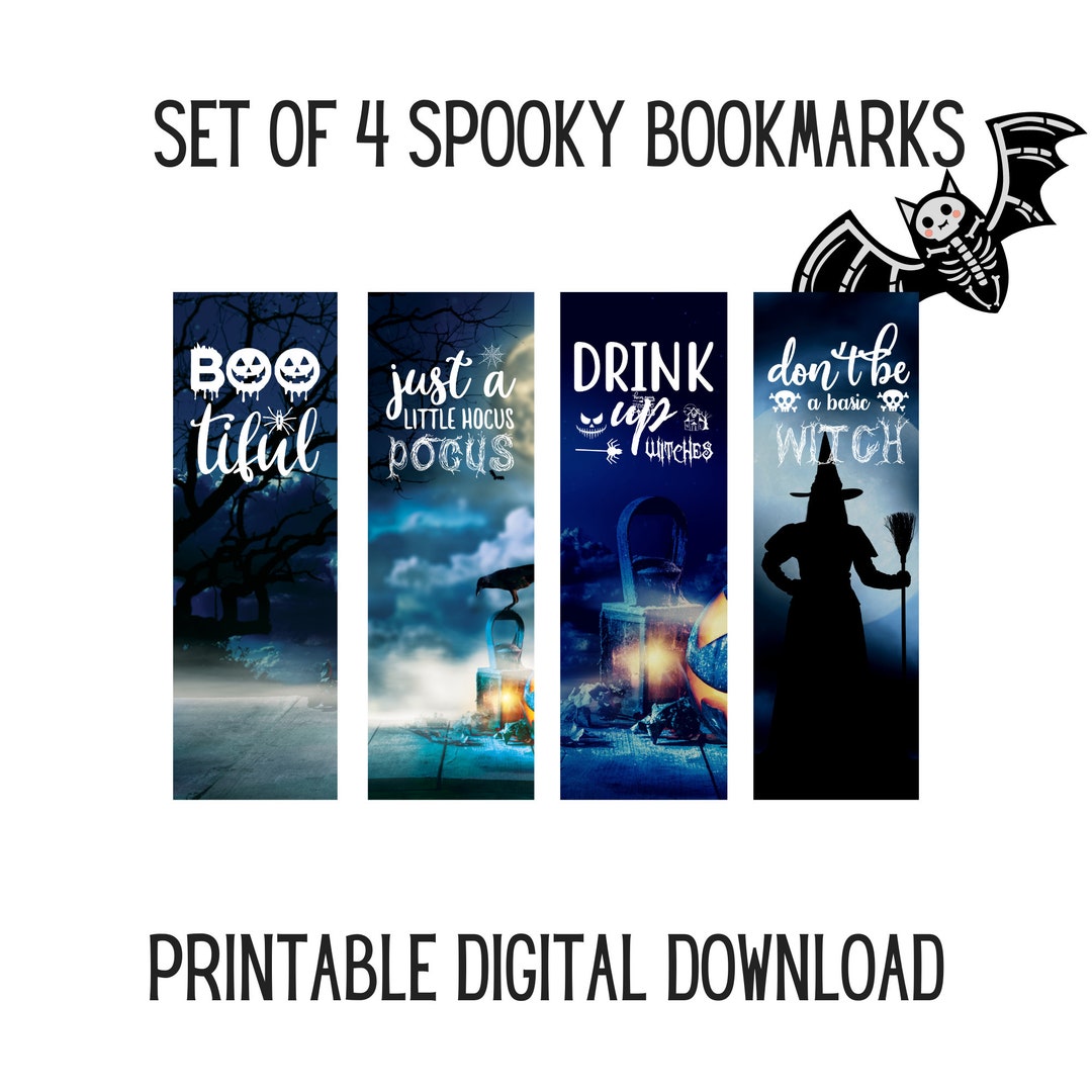 Spooky Halloween Bookmarks Printable Digital Download, Set of 4, Set C ...