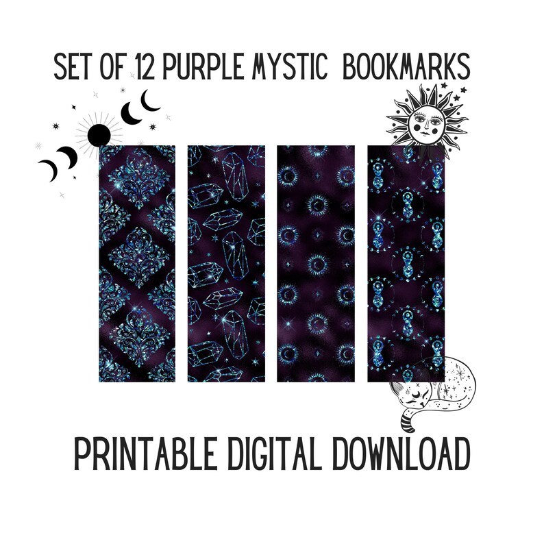 Purple Mystic Bookmarks Printable Digital Download, Set of 12 - Etsy
