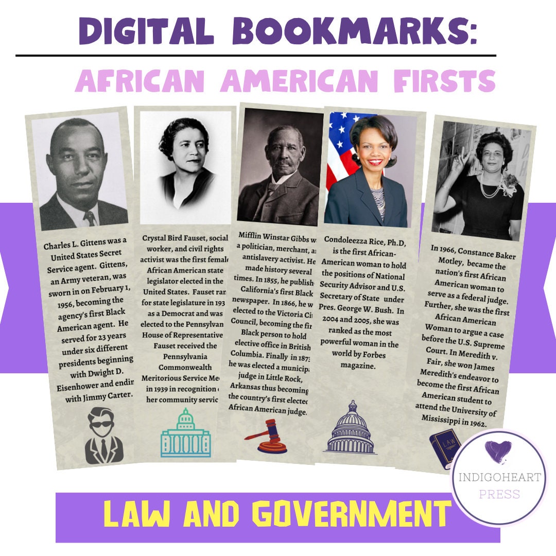 African American Firsts Bookmarks | Law and Government | Black History ...