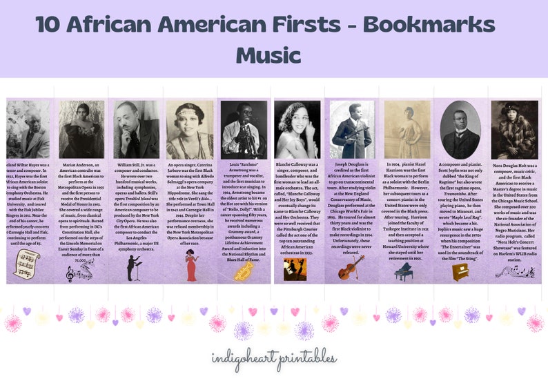 African American Firsts Bookmarks | Music | Black History Month ...