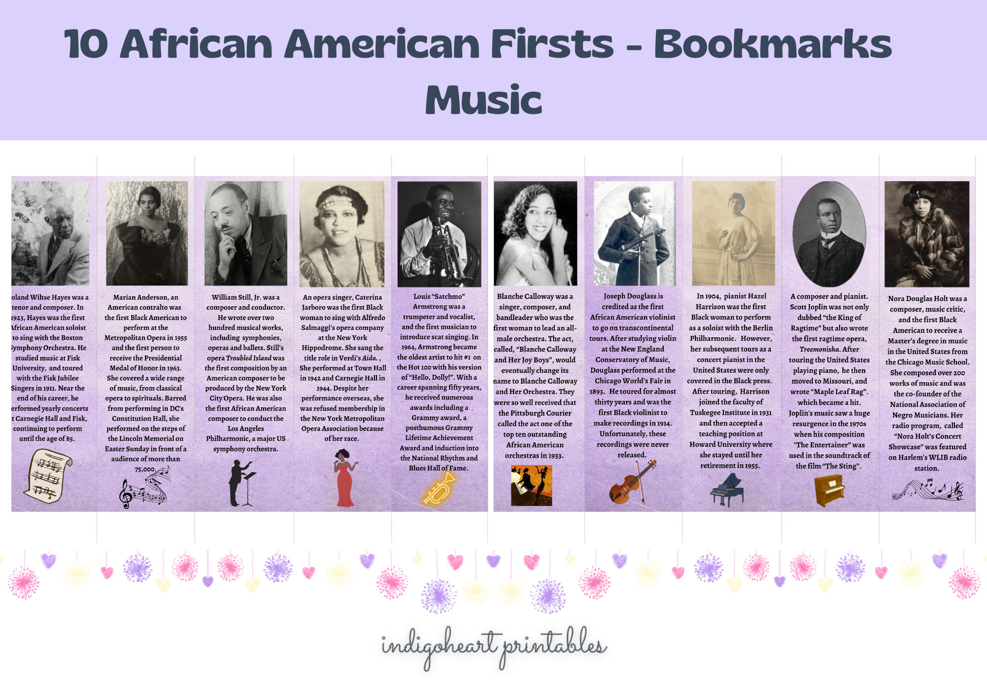African American Firsts Bookmarks | Music | Black History Month ...