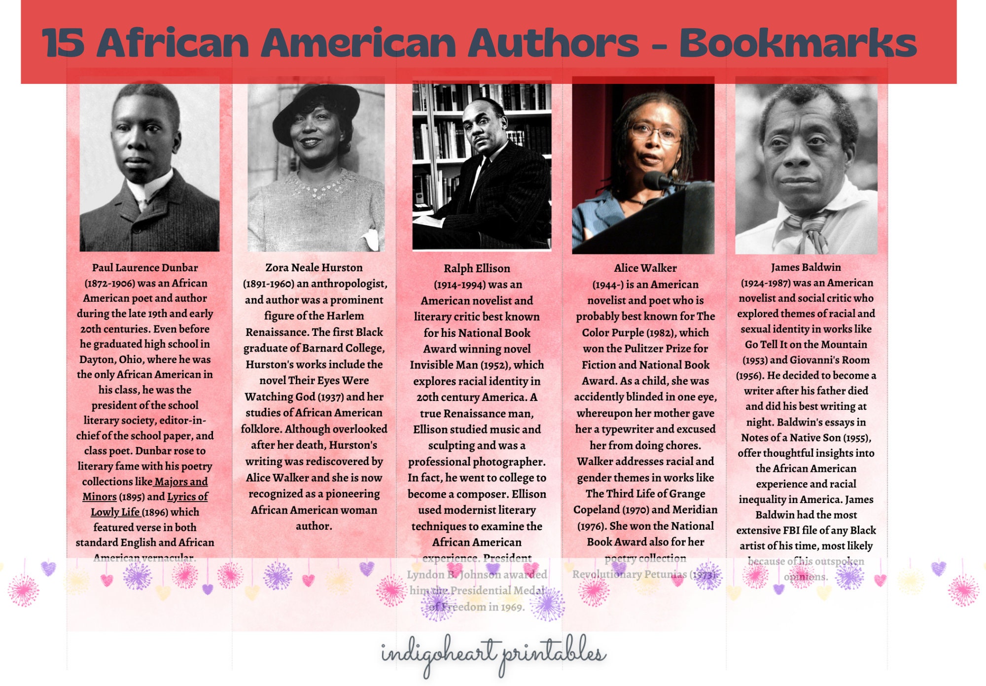African American Authors Bookmarks | Black Writers| Black History Month ...
