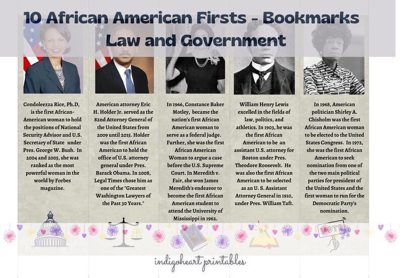 African American Firsts Bookmarks | Law and Government | Black History ...
