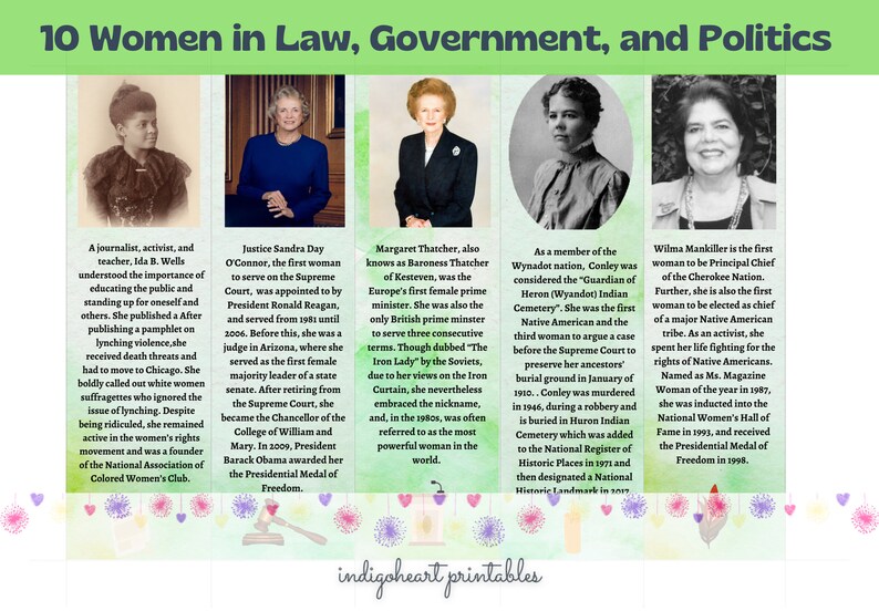 Women in History Bookmarks | Law, Government, Politics | Women's ...
