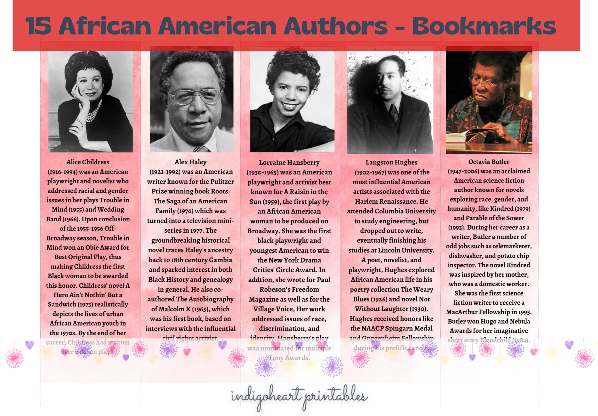 African American Authors Bookmarks | Black Writers| Black History Month ...