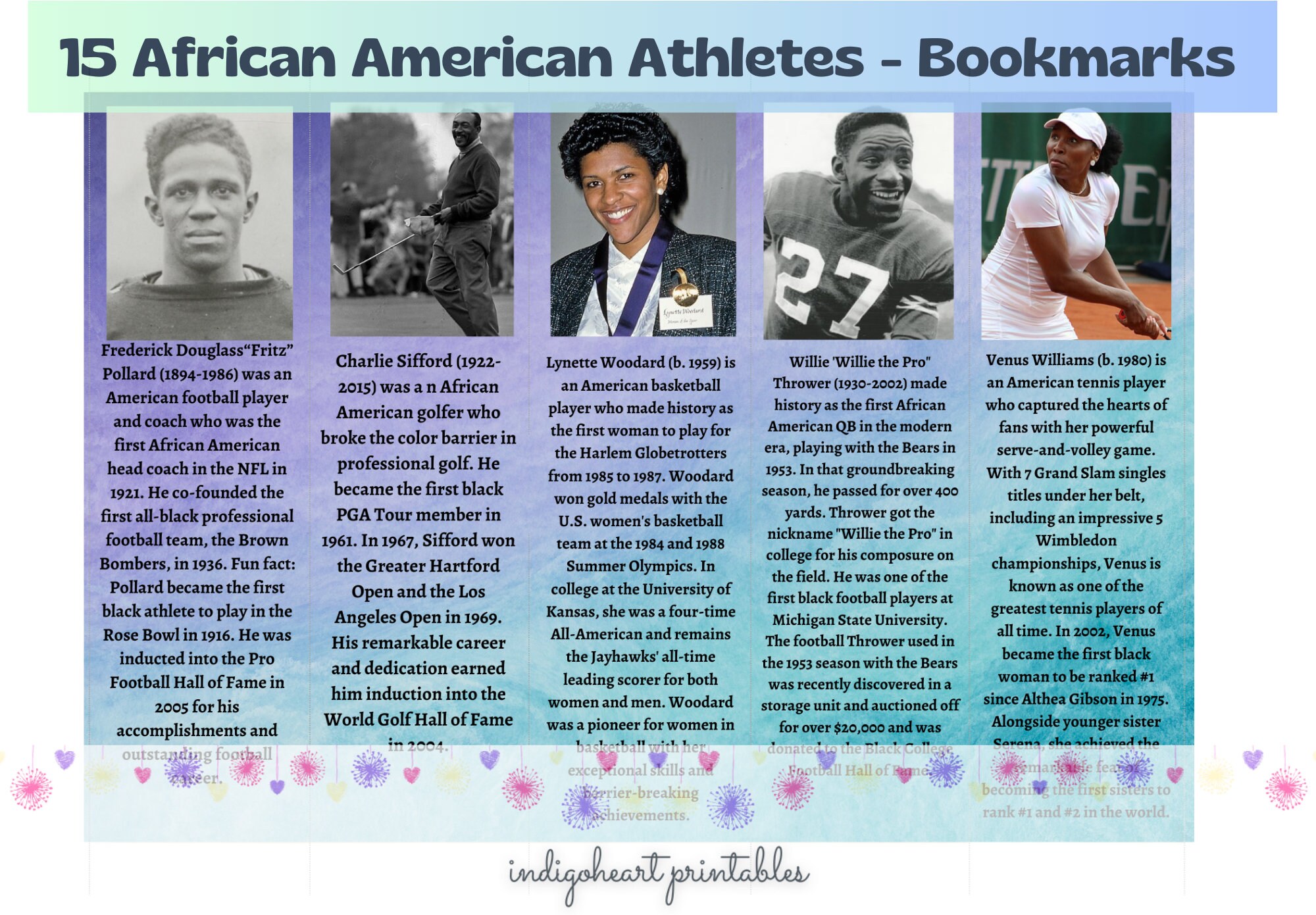 African American Athletes Bookmarks | Sports | Black History Month ...