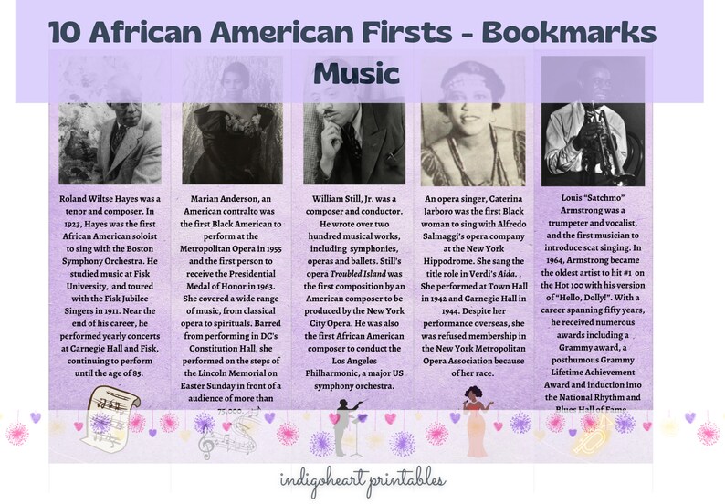 African American Firsts Bookmarks | Music | Black History Month ...