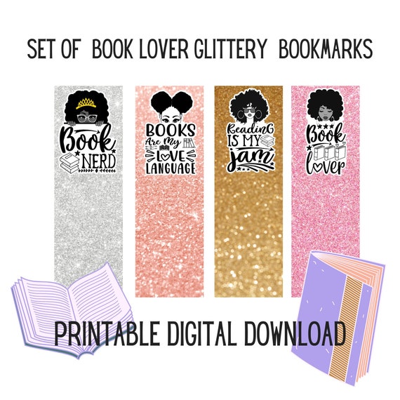 Book Lover Glittery Bookmarks Printable Digital Download Set - Etsy