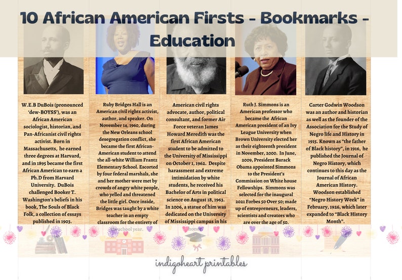Black American Firsts Bookmarks | Education| Black History Month ...
