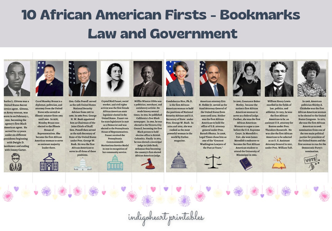 African American Firsts Bookmarks Law and Government Black History ...