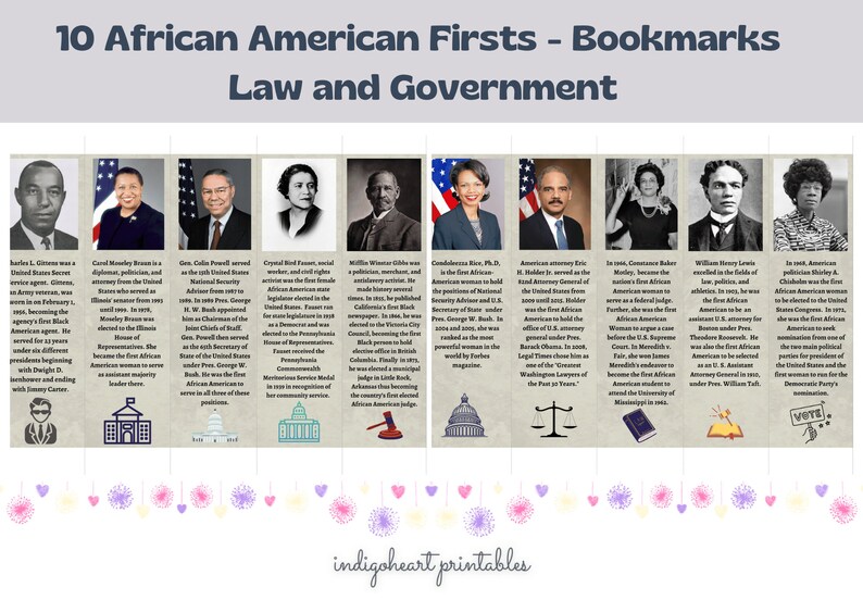 African American Firsts Bookmarks | Law and Government | Black History ...