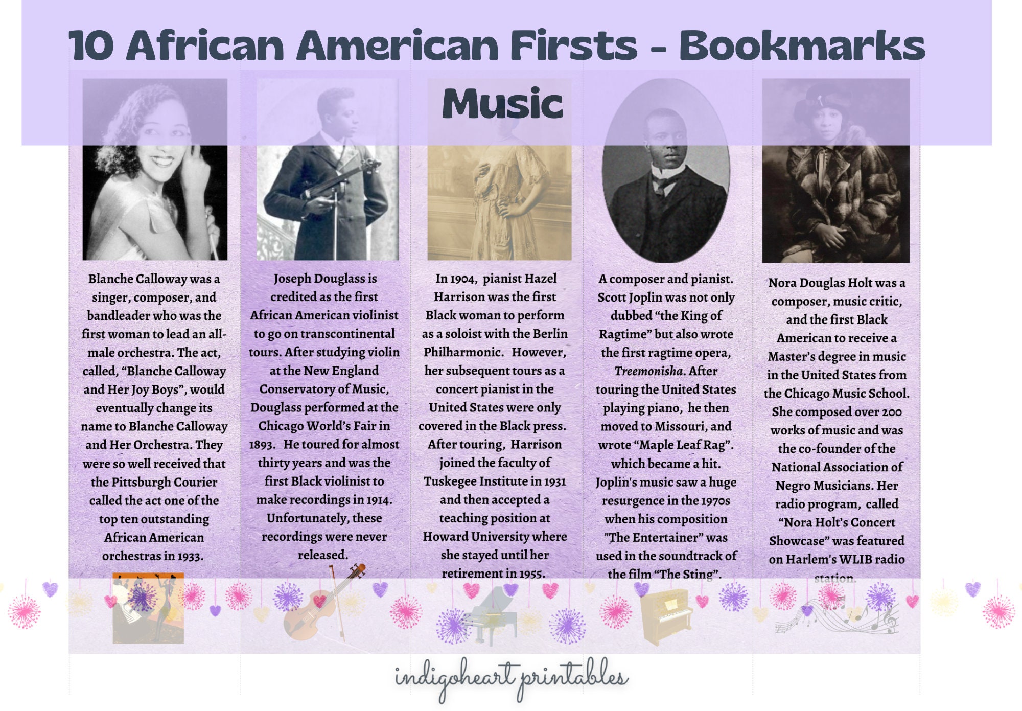 African American Firsts Bookmarks | Music | Black History Month ...