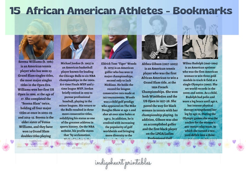 African American Athletes Bookmarks | Sports | Black History Month ...