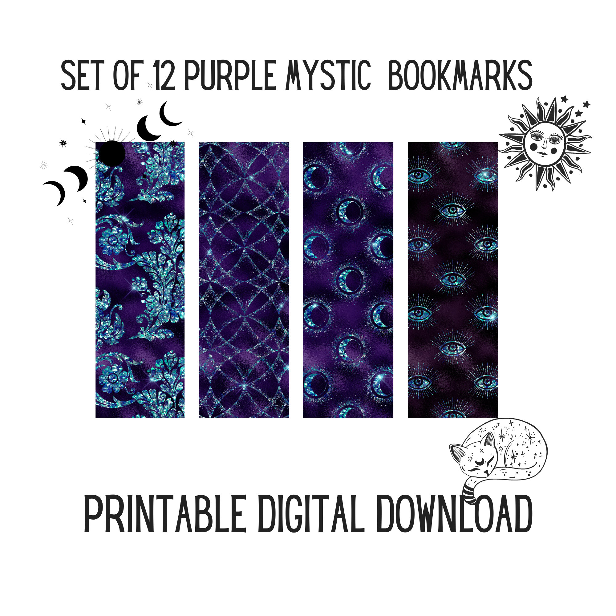 Purple Mystic Bookmarks Printable Digital Download, Set of 12 - Etsy