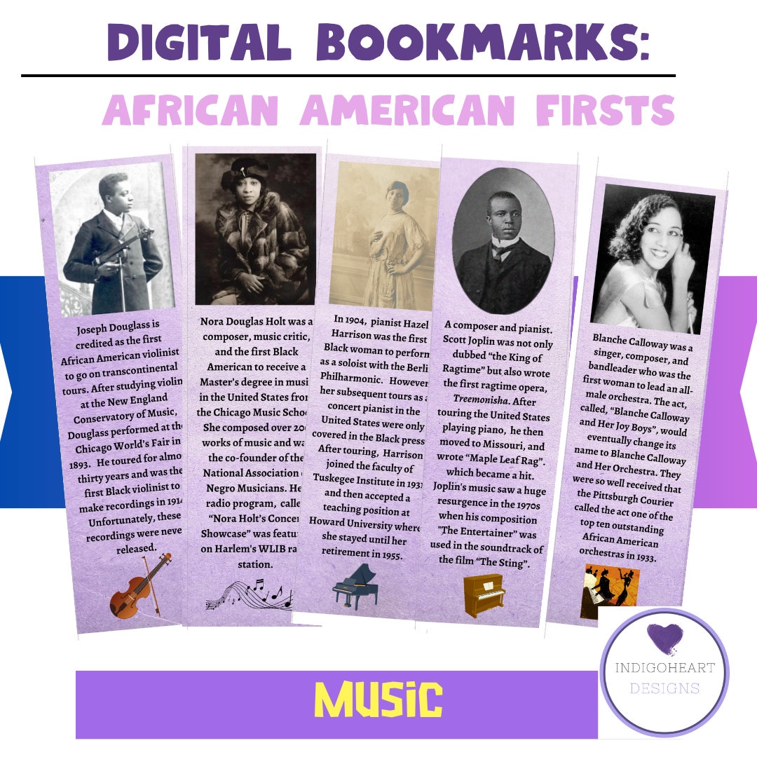 African American Firsts Bookmarks | Music | Black History Month ...