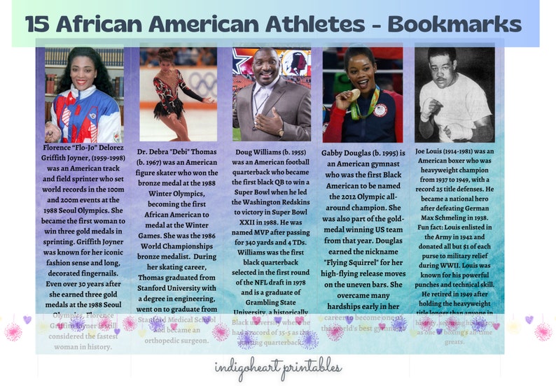 African American Athletes Bookmarks | Sports | Black History Month ...