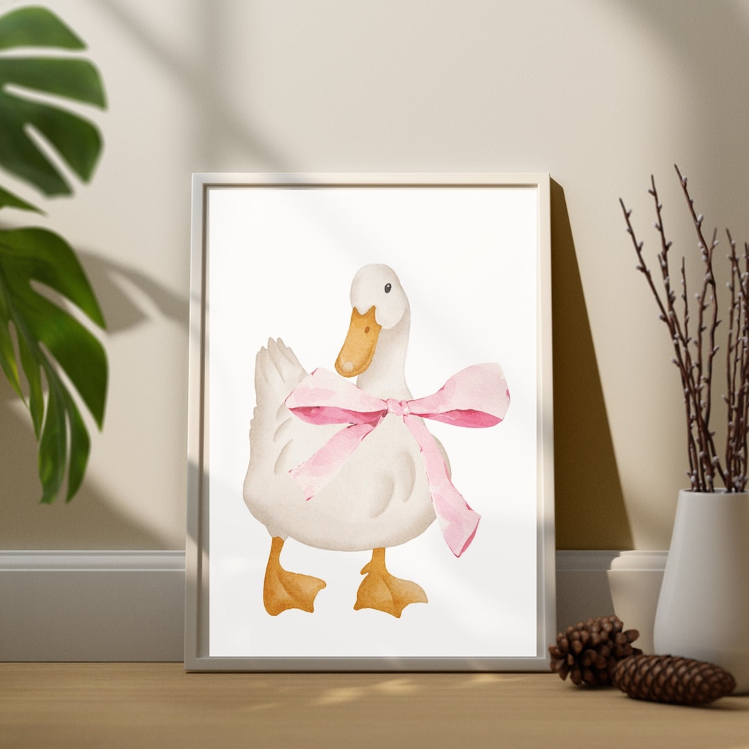 Goose With Pink Bow Wall Art, Cute Goose With Coquette Room Decor Pink ...