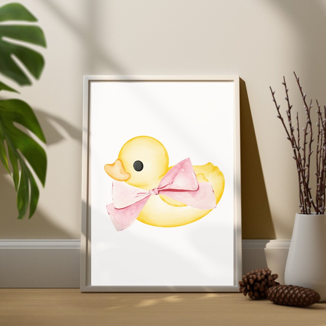 Rubber Duck With Pink Bow Wall Art Print, Coquette Rubber Ducky, Cute ...