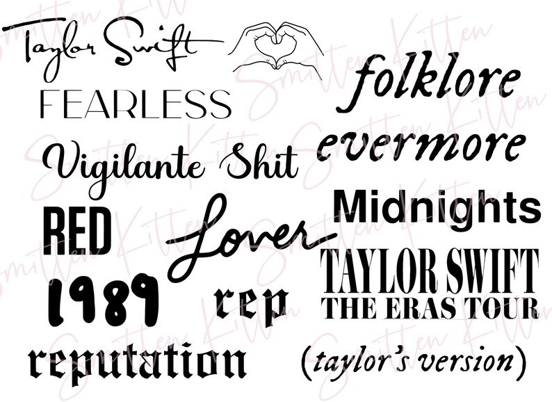 Taylor Swift Eras Tour Album Text Titles Lover Midnights Etsy