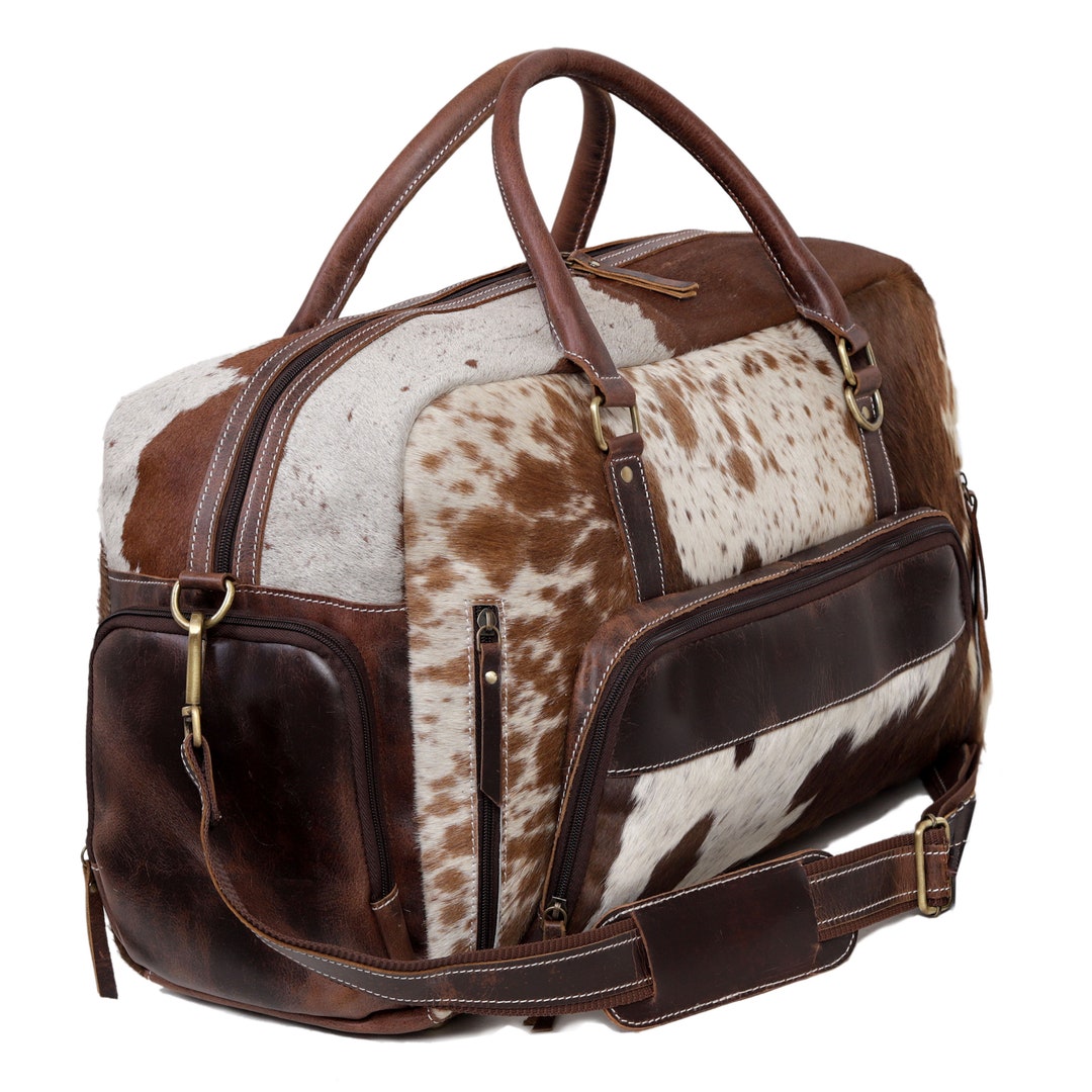 Real Cowhide Leather Duffel Bag Large Cowhide Travel Bag - Etsy