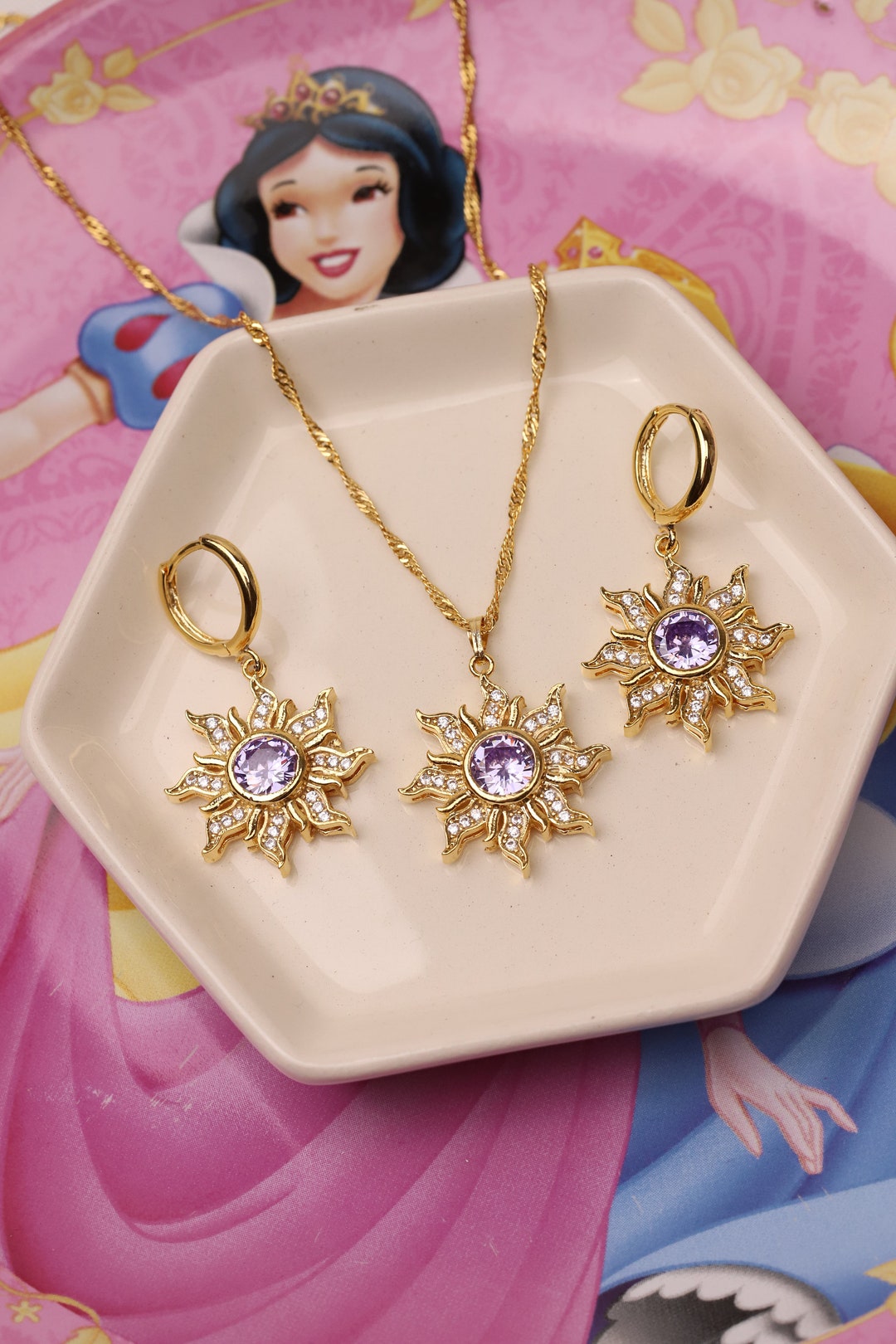 Rapunzel Sunset Princess Jewelry Purple Sun Necklace Geek - Etsy UK