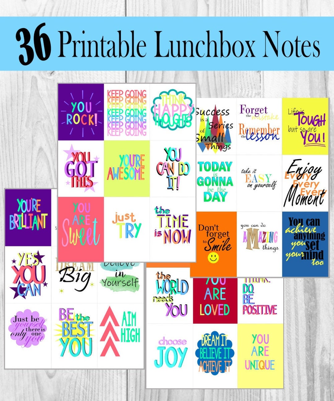 Printable Lunch Box Encouragement Notes for Kids Children School Mail ...