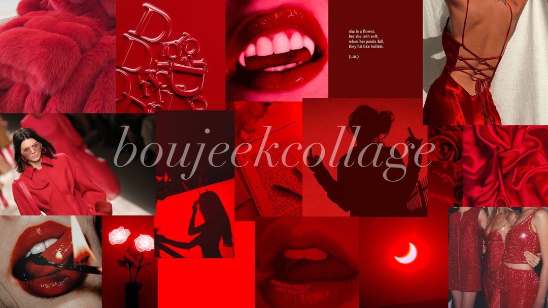 Red Aesthetic Collage Laptop Wallpaper, Aesthetic Collage, Instant ...