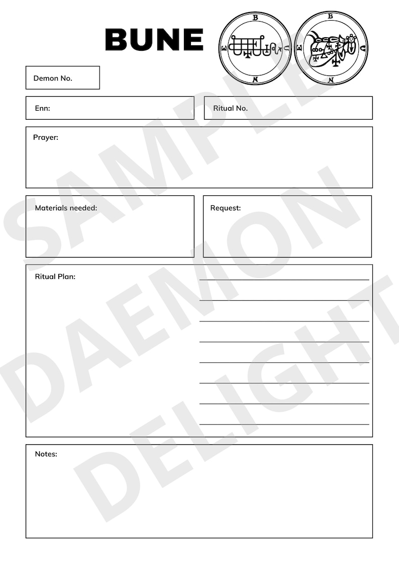 Bune Ritual and Study Worksheets - Etsy