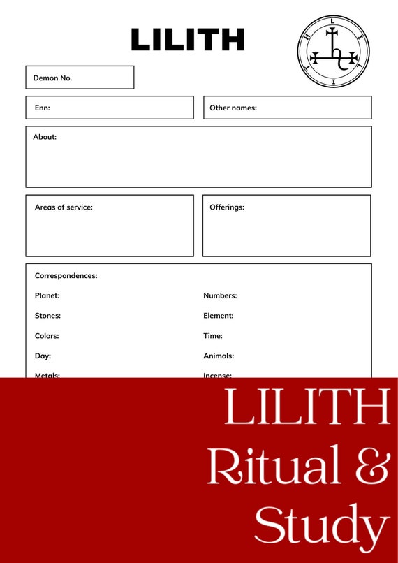 Lilith Ritual and Study Worksheets | Etsy