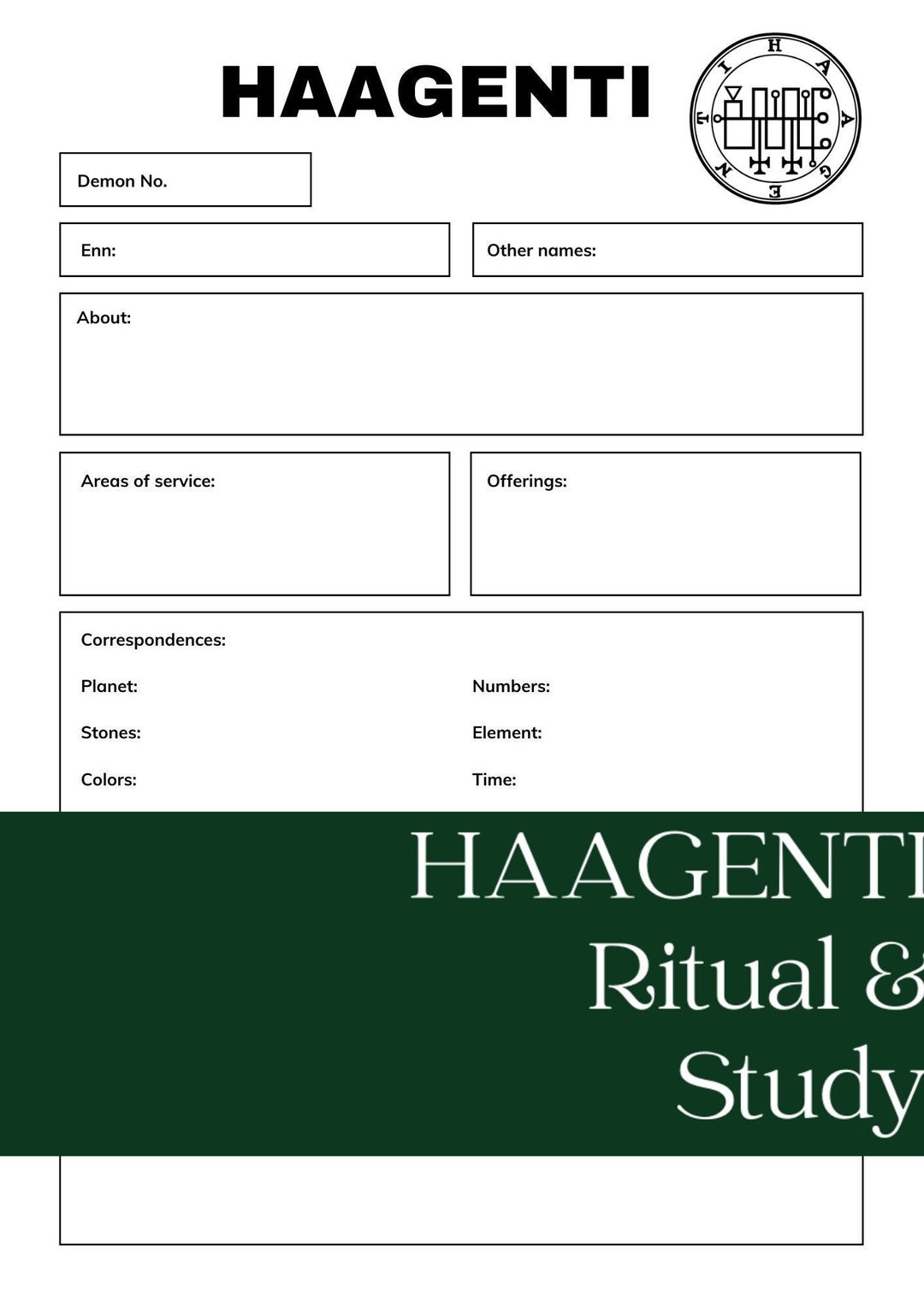 Haagenti Ritual and Study Worksheets - Etsy