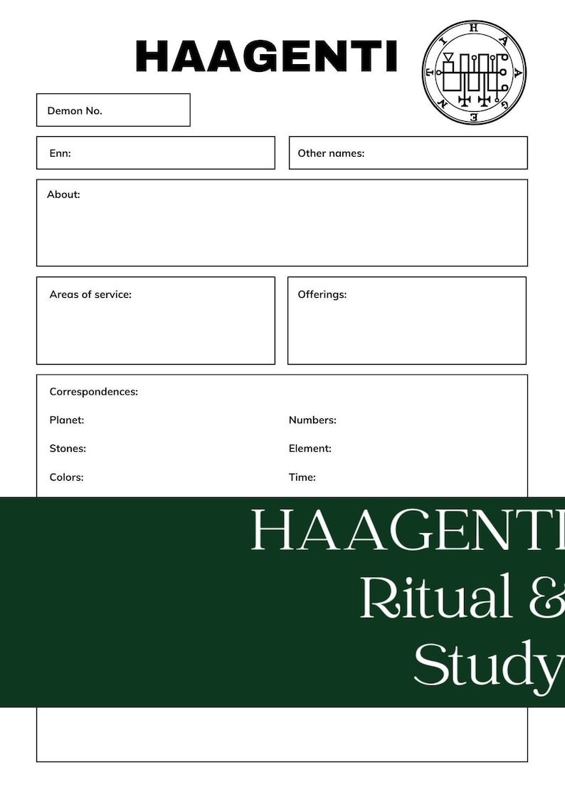 Haagenti Ritual and Study Worksheets - Etsy