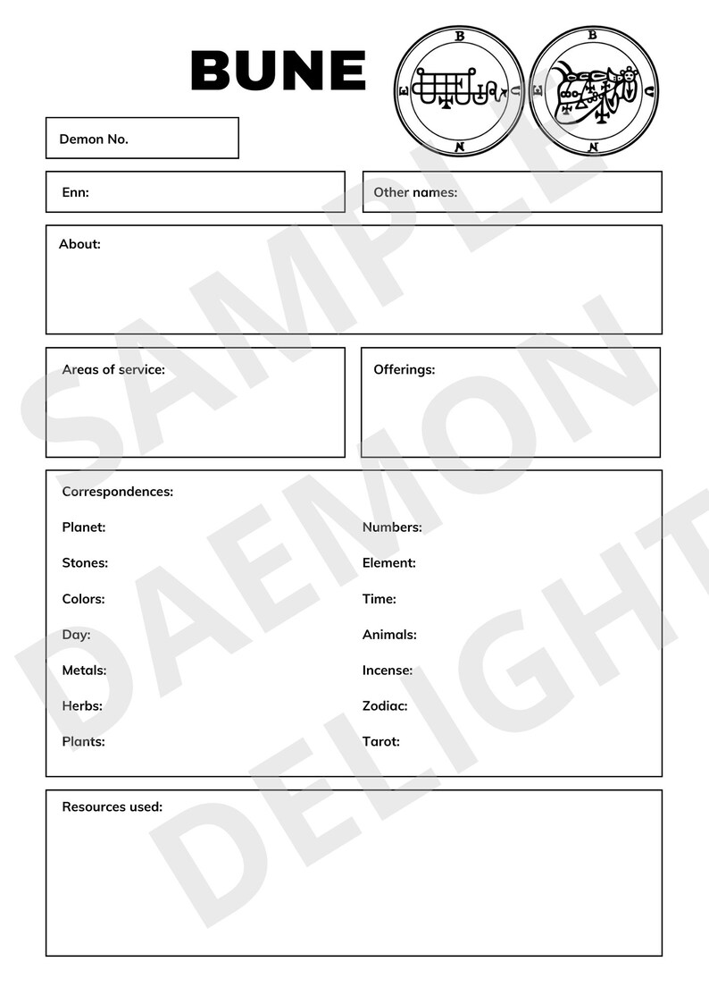 Bune Ritual and Study Worksheets - Etsy