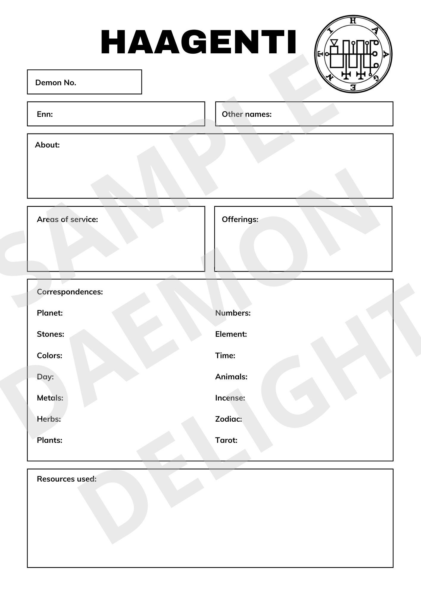 Haagenti Ritual and Study Worksheets - Etsy