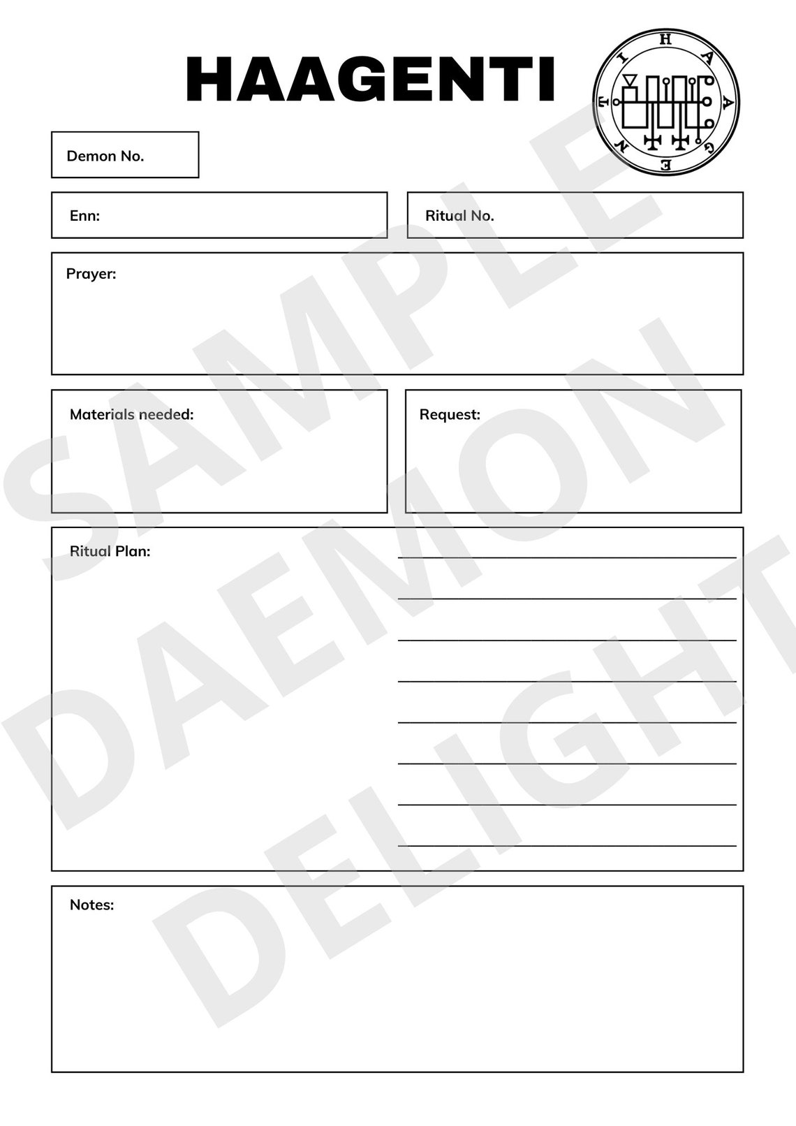 Haagenti Ritual and Study Worksheets - Etsy