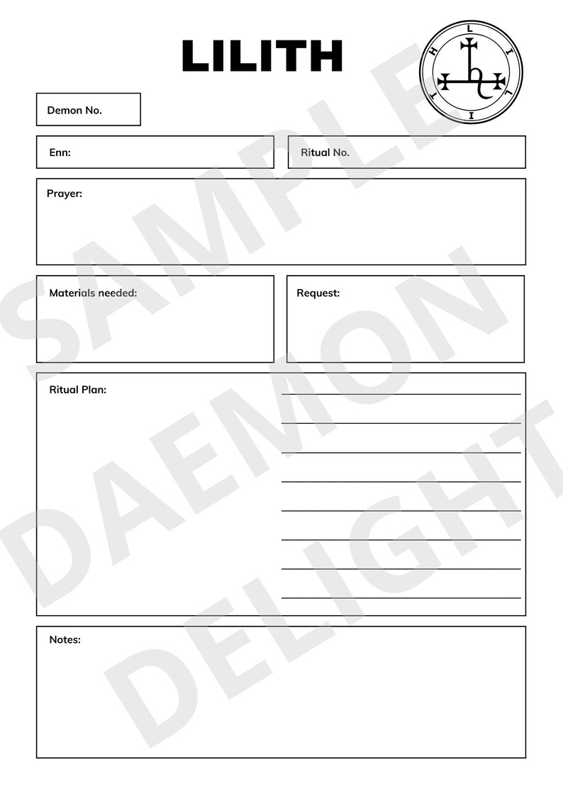 Lilith Ritual and Study Worksheets - Etsy