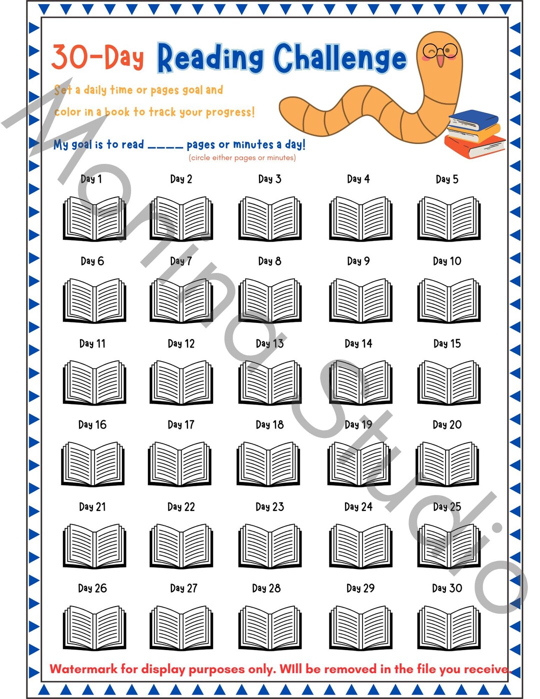 30-day Reading Challenge for Kids Printable, Fun Book Tracker, Kids ...
