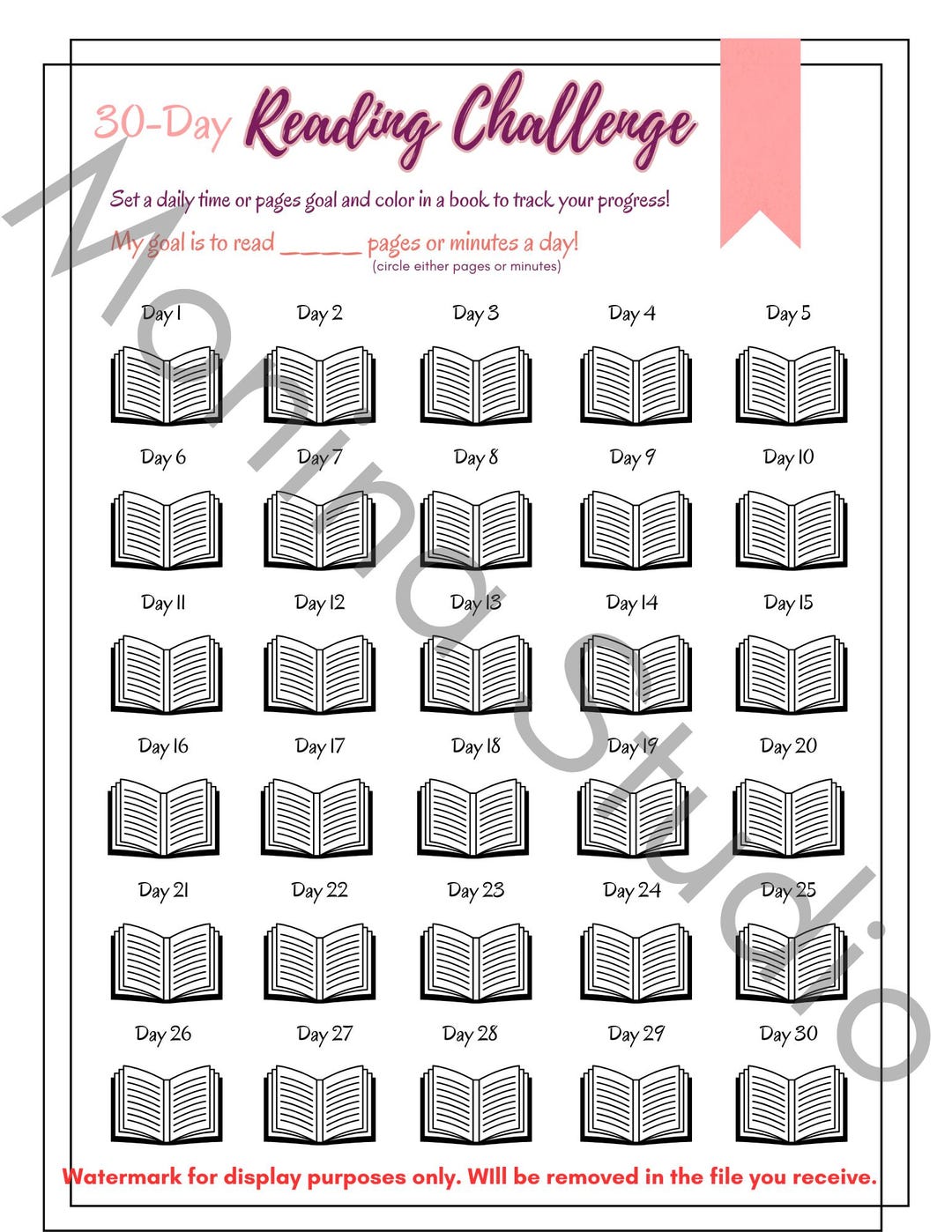 30-day Reading Challenge Printable, Daily Book Tracker, Reading ...
