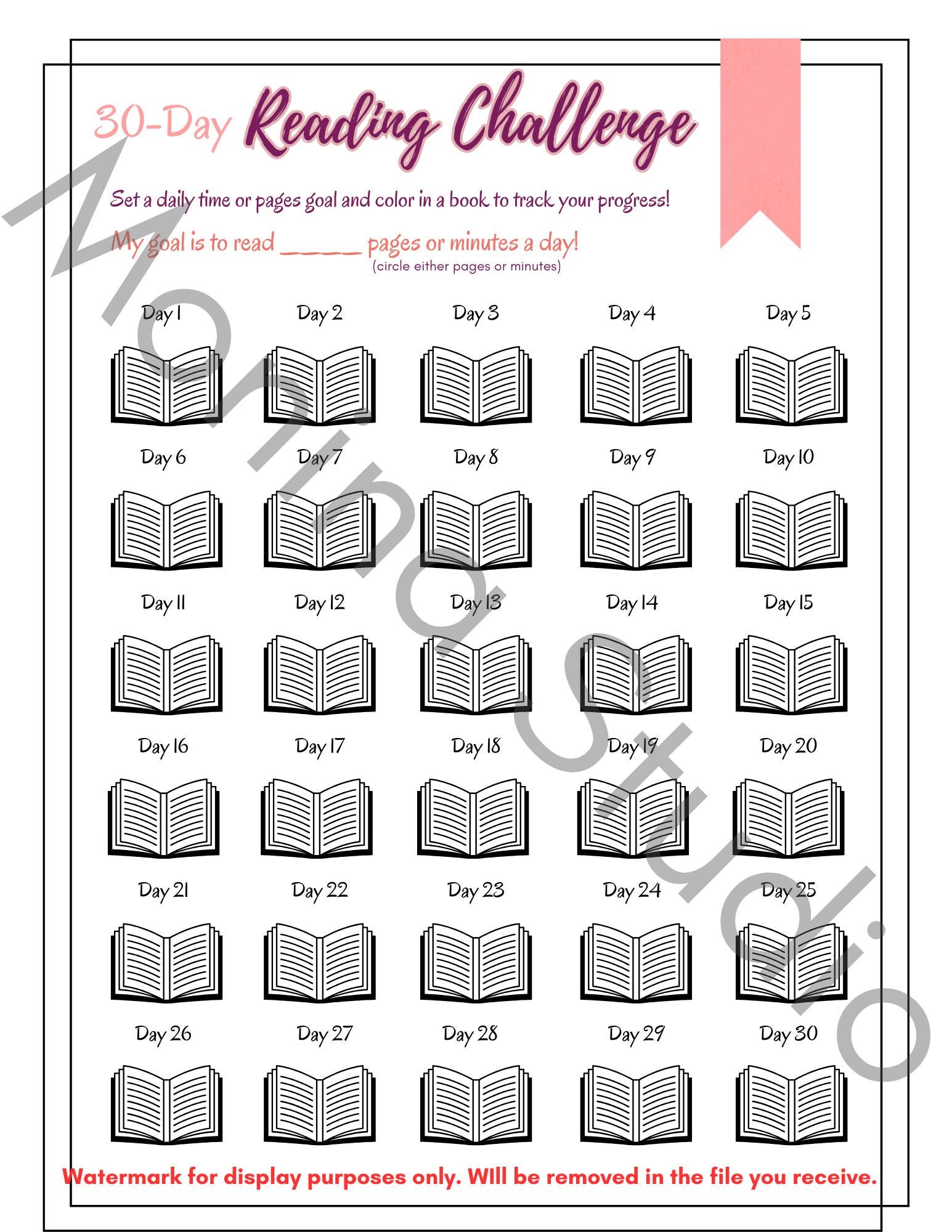 30-day Reading Challenge Printable, Daily Book Tracker, Reading ...