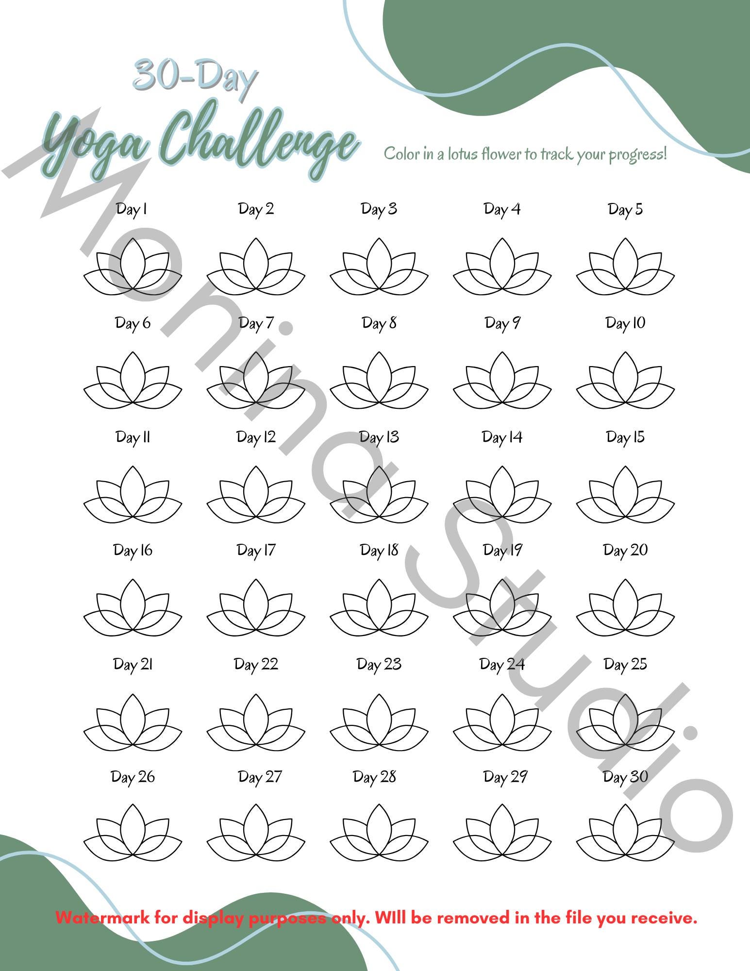 30-day Yoga Habit Tracker Printable, Fitness Progress Tracker, Daily ...