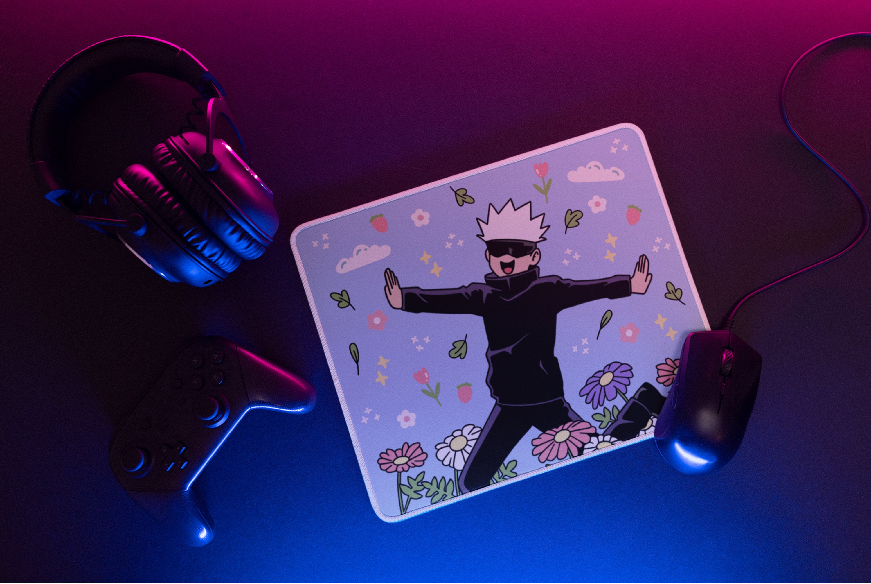 Satoru Gojo Mouse Pad Deskmat Anime Jujutsu Kaisen Hearts Flowers Cute ...