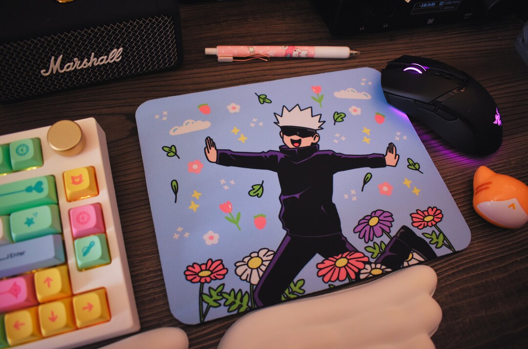 Satoru Gojo Mouse Pad Deskmat Anime Jujutsu Kaisen Hearts Flowers Cute ...
