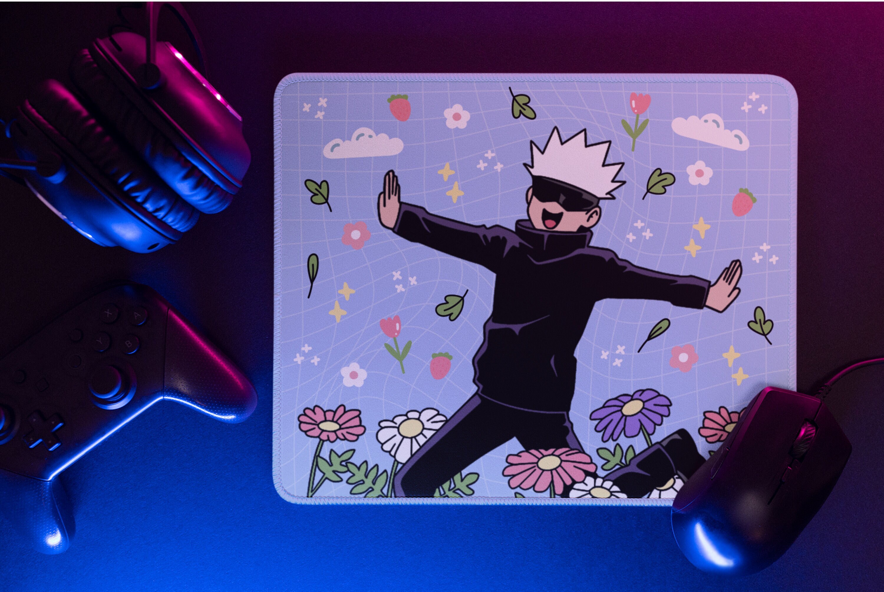 Satoru Gojo Mouse Pad Deskmat Anime Jujutsu Kaisen Hearts Flowers Cute ...
