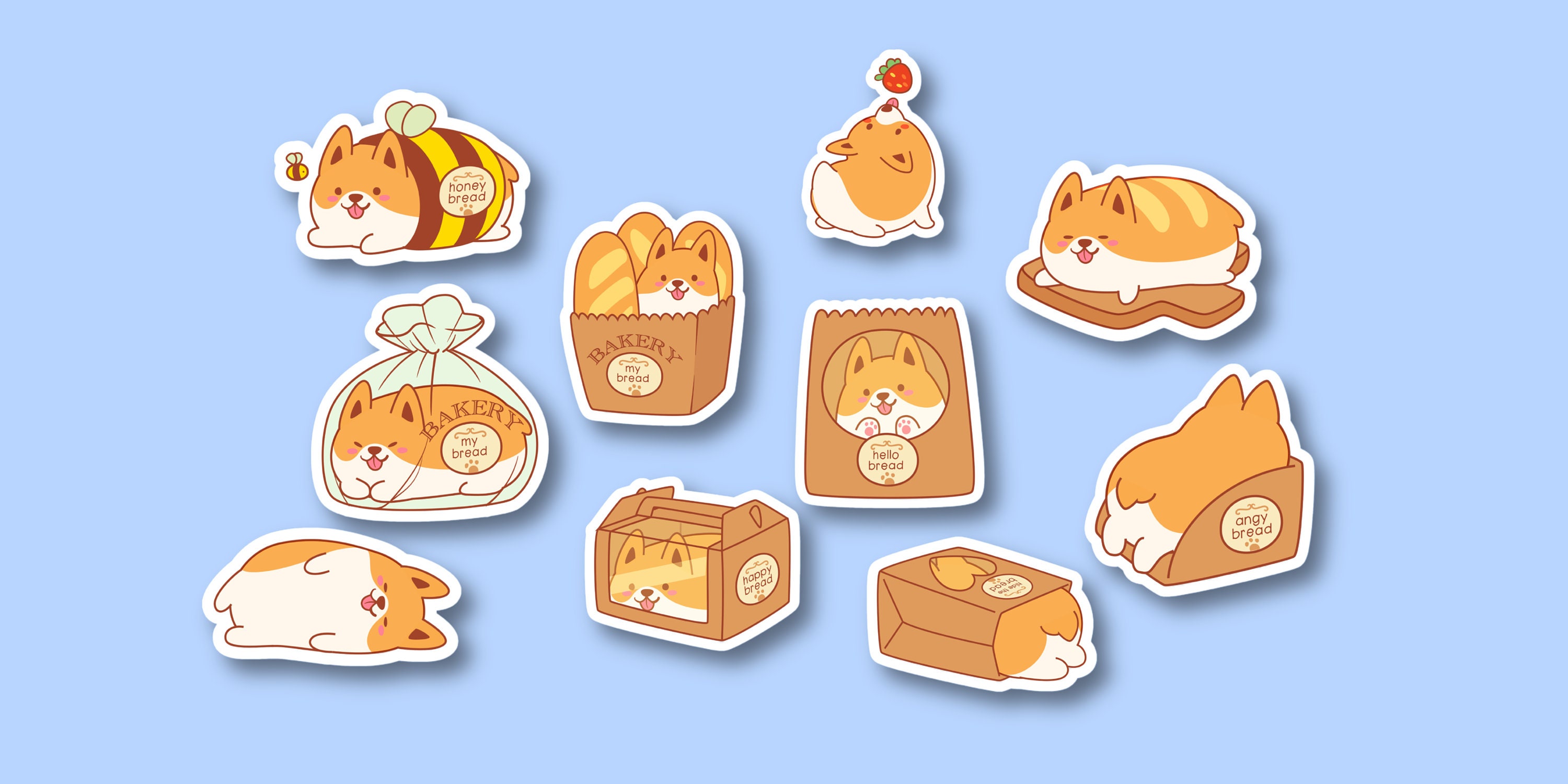Corgi Bread Bakery Sticker Bundle Baguette Corgis Dogs Cute, Kawaii ...