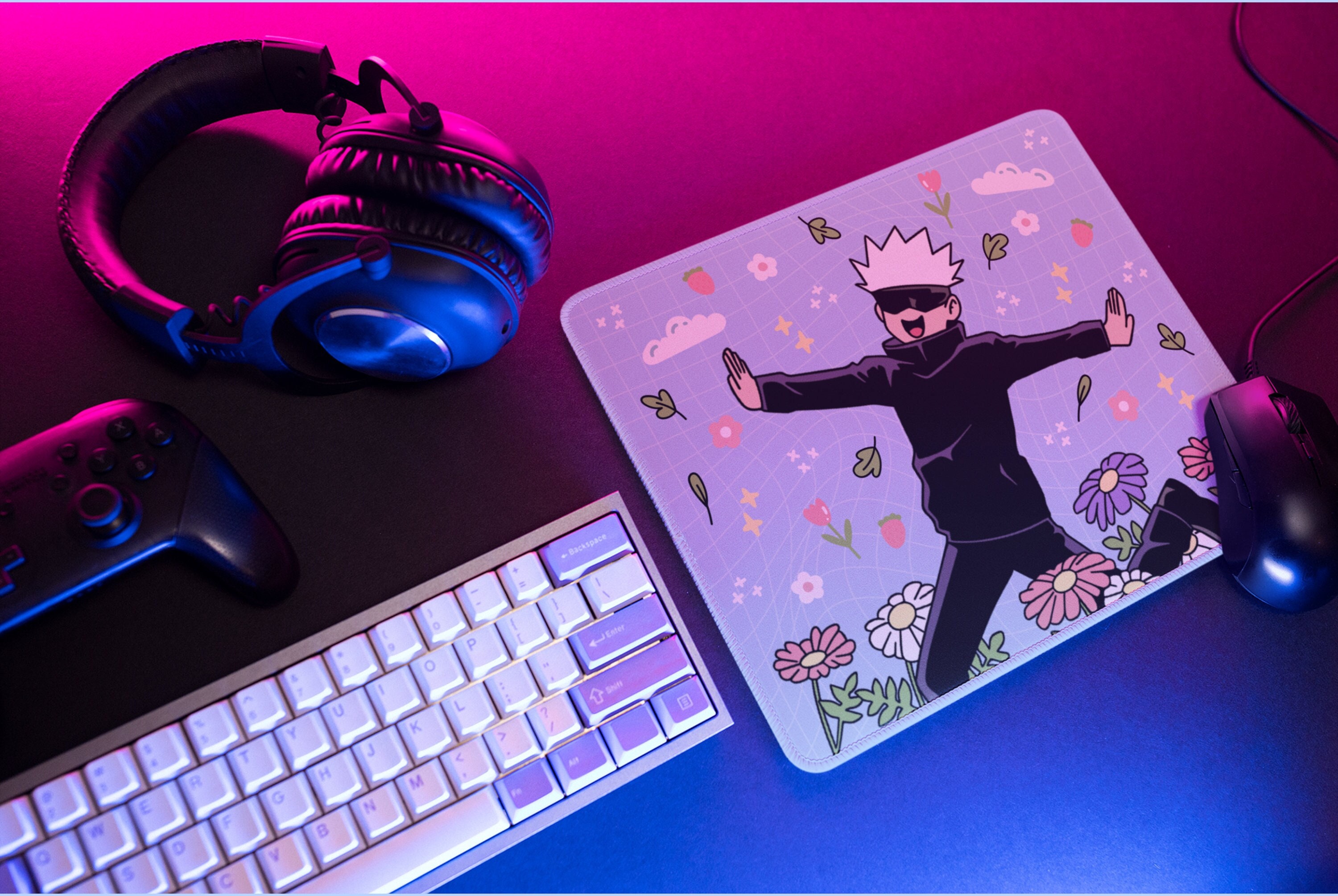 Satoru Gojo Mouse Pad Deskmat Anime Jujutsu Kaisen Hearts Flowers Cute ...